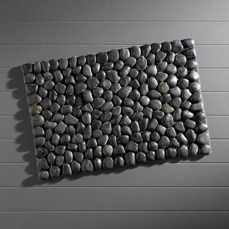 Smooth River Rock Stone Floor Mat, Indoor/ Outdoor - Black