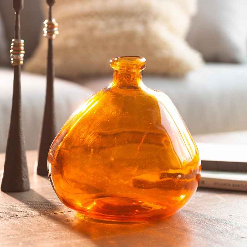 Askew Recycled Glass Balloon Vase, 9" - Amber