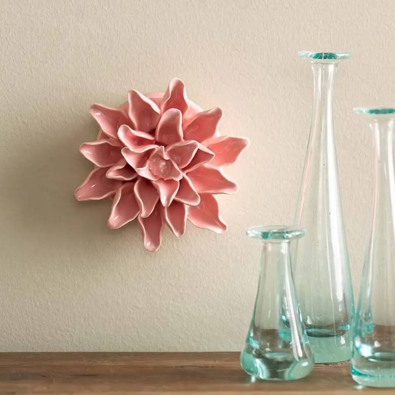 Ceramic Wall Flowers, 4" - Pink