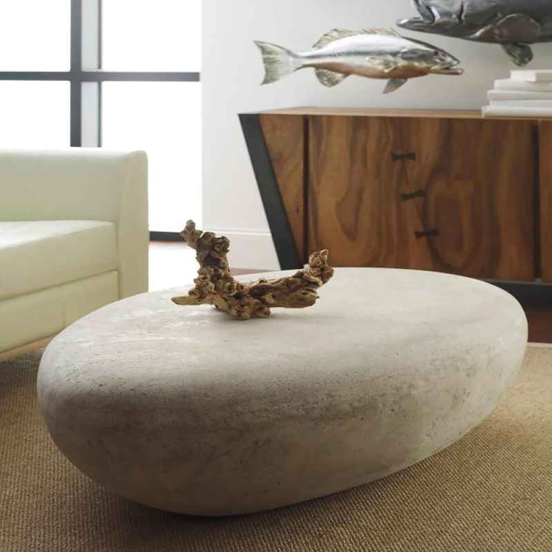 Indoor/ Outdoor River Stone Cast Coffee Table, Large (stone)