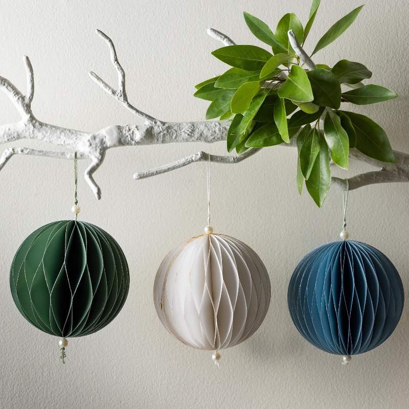 White Hand-Cut Honeycomb Paper Ball Ornament, 6" dia,