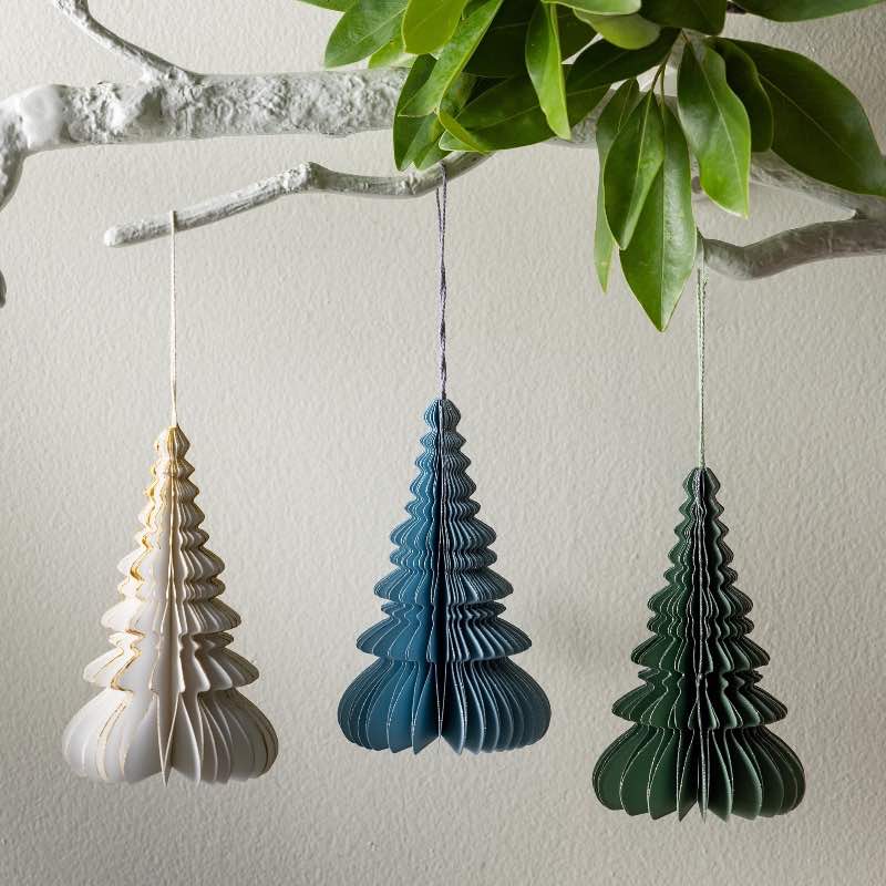 Blue Hand-Cut Honeycomb Paper Tree Ornament, 6"H