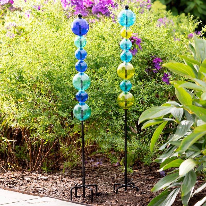 Stacking Glass Orbs Stake (turquoise and green)