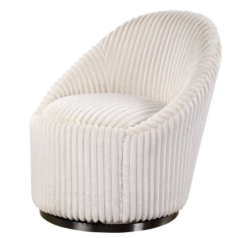 Crue Fluted Chenille Swivel Chair - Ivory